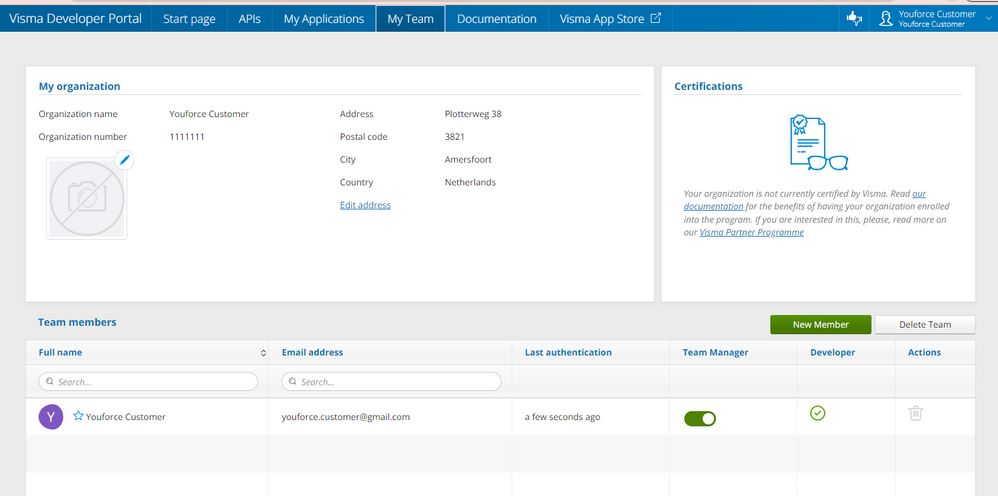Visma Developer portal, een account aanmaken, applicatie registreren en ...